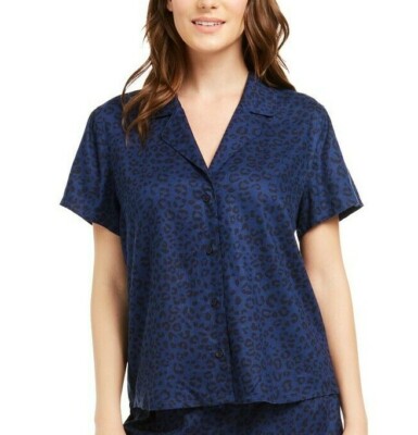 Jenni Printed V-Neck Button-Front Closure Short Sleeves Pajama Top Navy ...