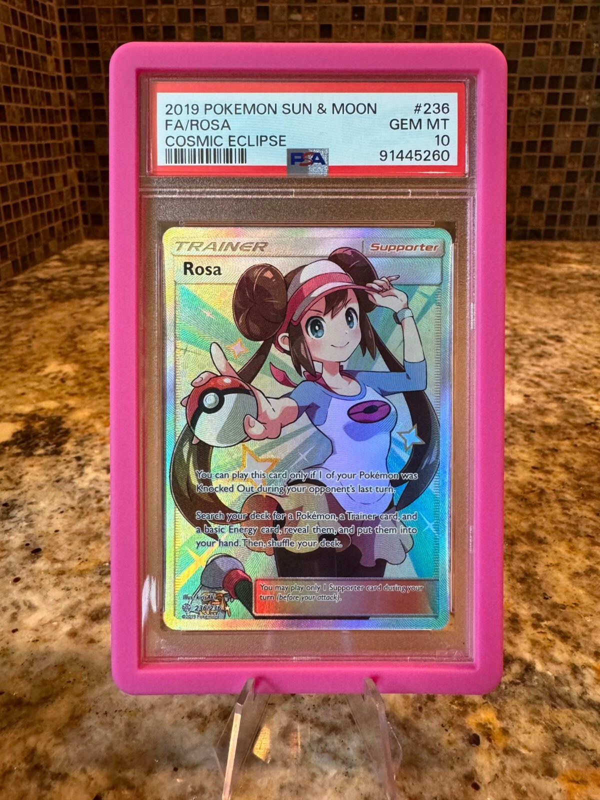PSA 10 GEM MINT Rosa Full Art Trainer 236/236 Cosmic Eclipse Pokemon ...