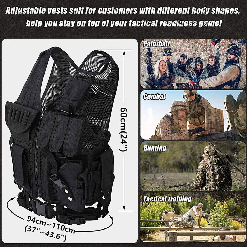 Military Tactical Molle Vest with Gun Holster Army Assault Combat Plate ...