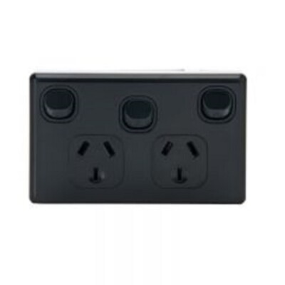 Tesla Slimline Double Power Point + Extra Switch 10 Amp BLACK | eBay ...