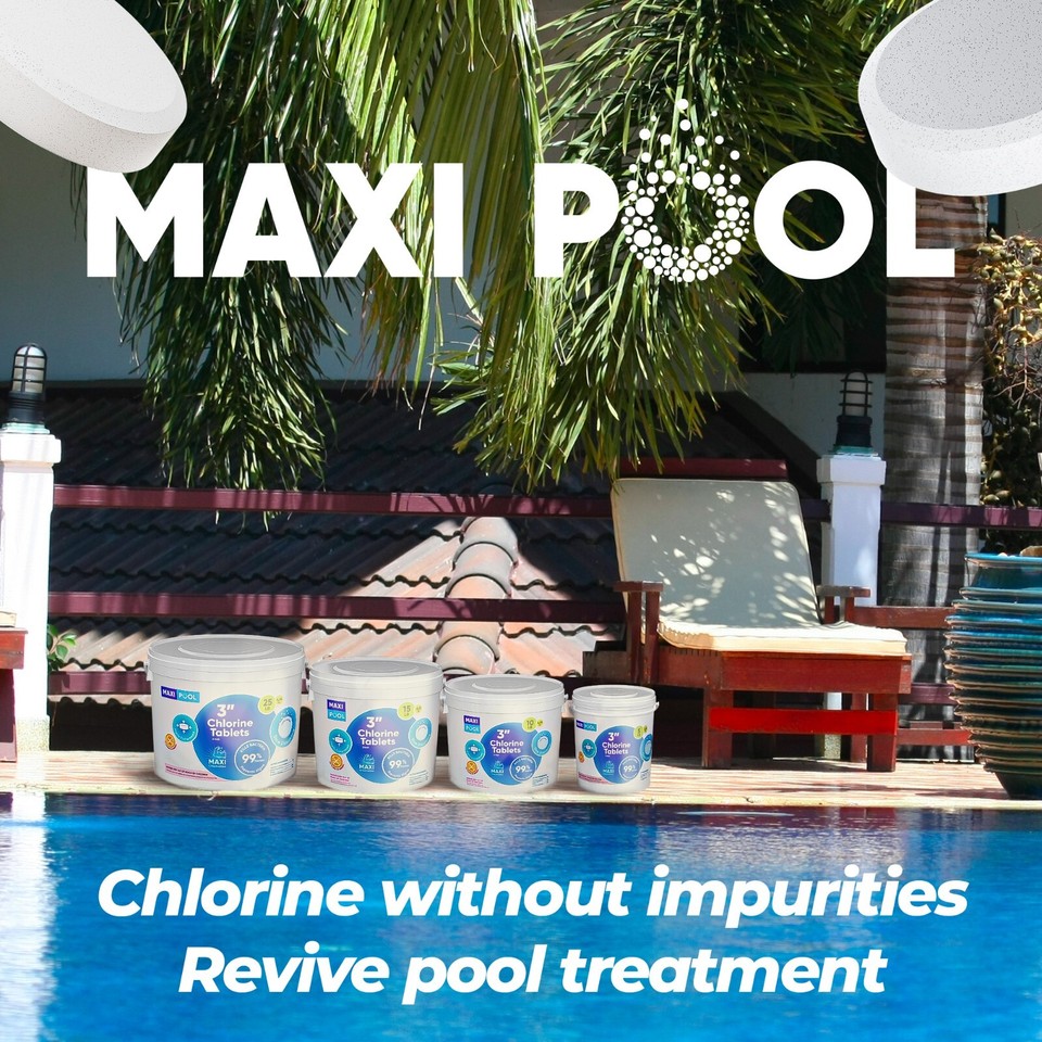 MAXI POOL 3 inch Advanced Stabilized Chlorine Tablets Long Lasting 15 ...