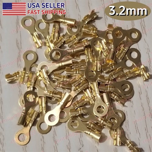 30-1000x Non-Insulated Copper Open Barrel Lug 3.2mm Ring Terminal Wire ...