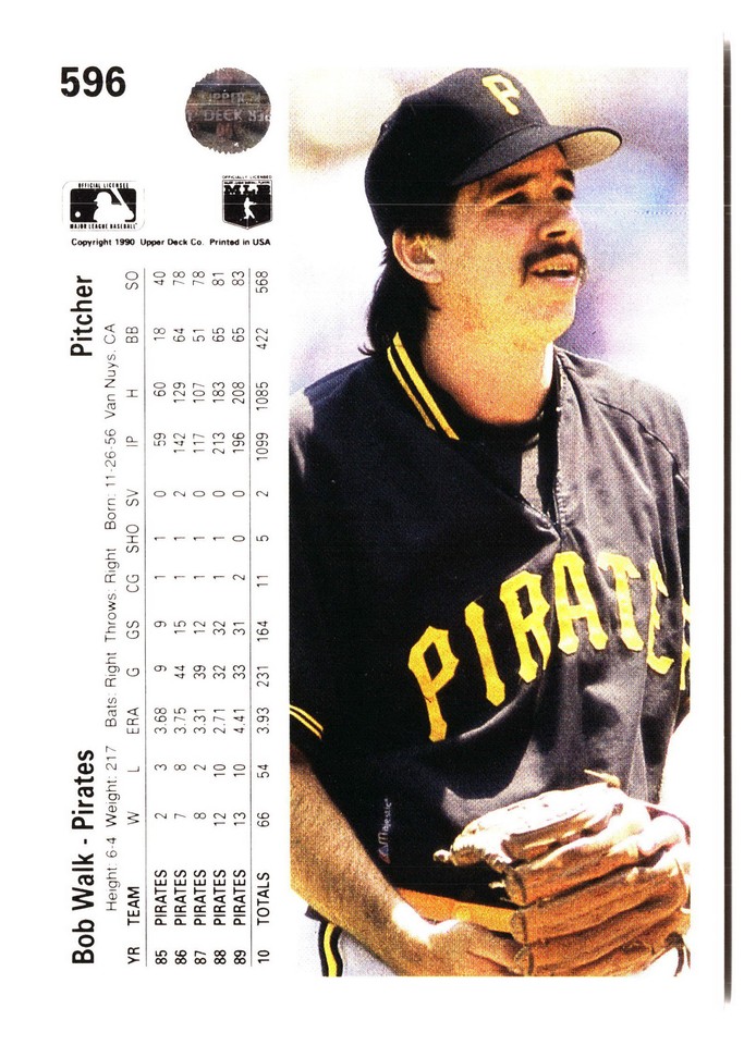 1990 Upper Deck Bob Walk Pittsburgh Pirates #596 | eBay