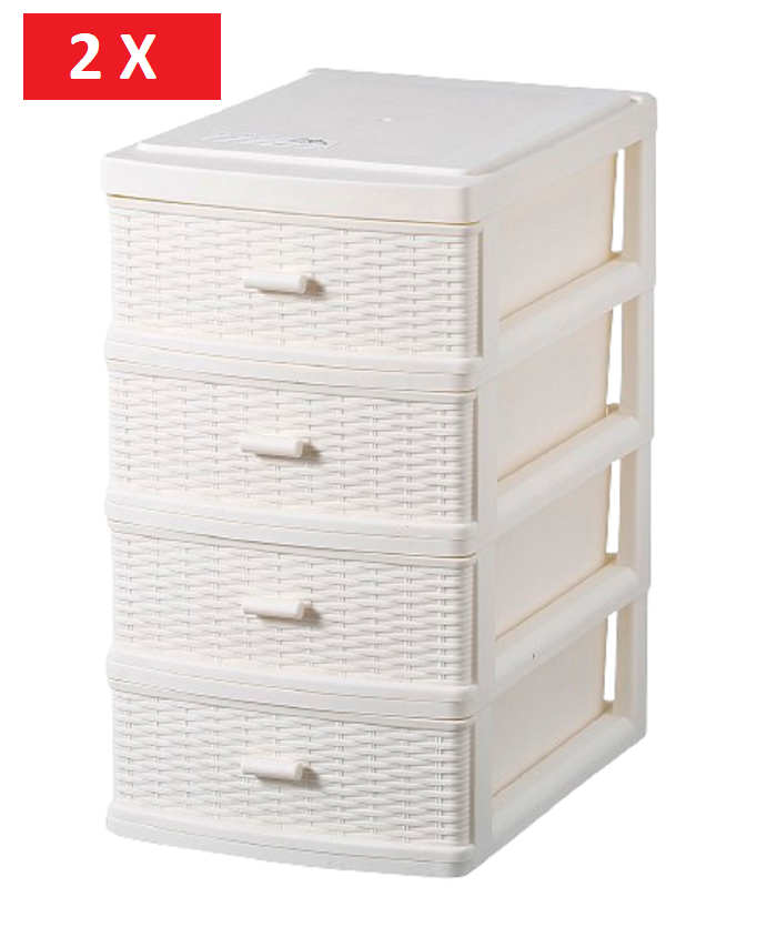 2 X Plastic Storage Drawer Unit 4 Tier | Medium Storage Cabinet Chest ...