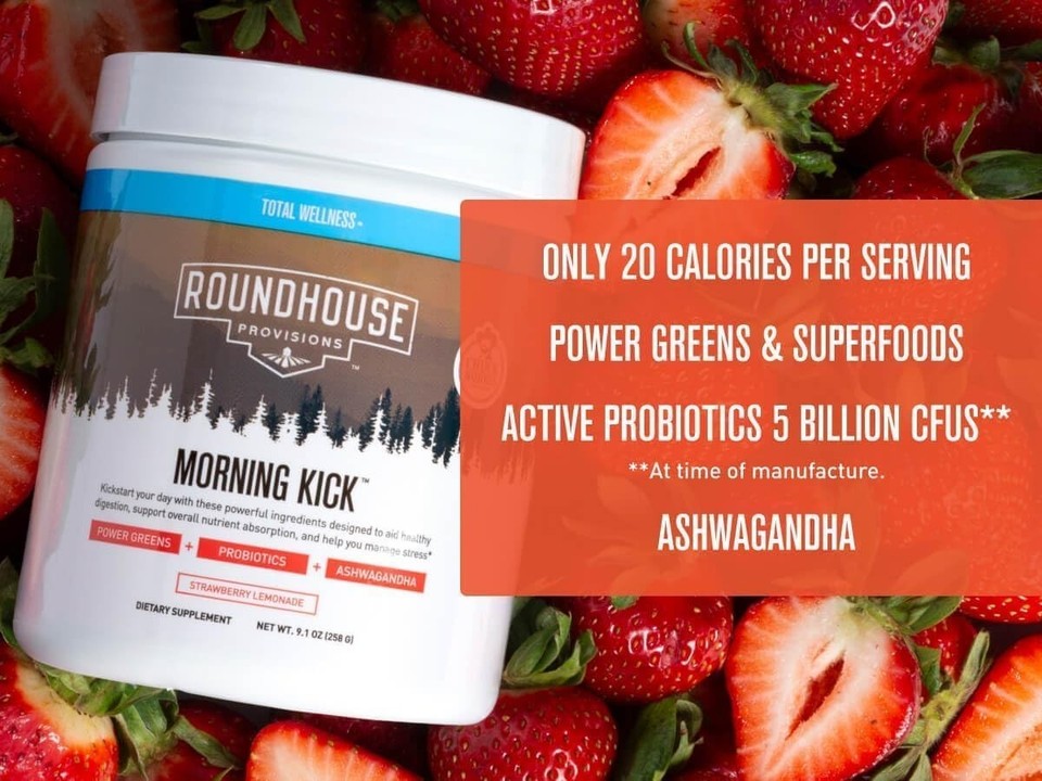 ROUNDHOUSE PROVISION Morning Kick, Zero Sugar Greens Superfood Powder ...