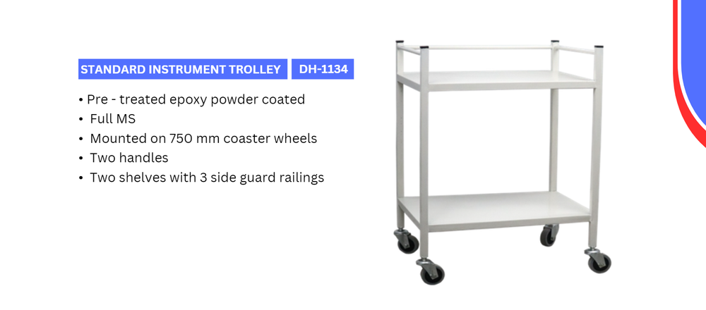 White Mild Steel DH-1135 Deluxe Standard Instrument Trolley For ...