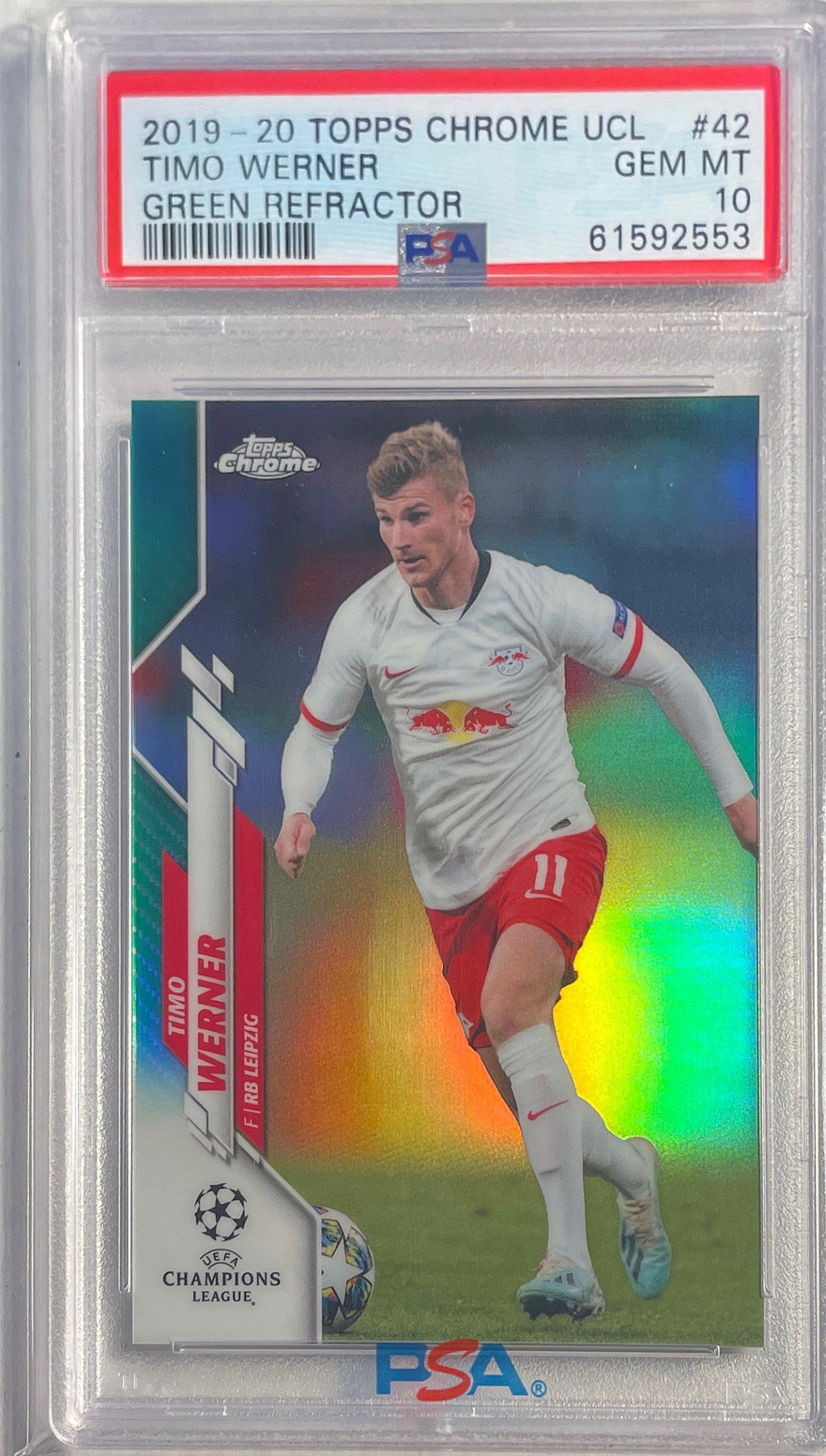TIMO WERNER 2019-20 TOPPS CHROME UCL GREEN REFRACTOR #D 43/99 PSA 10 ...