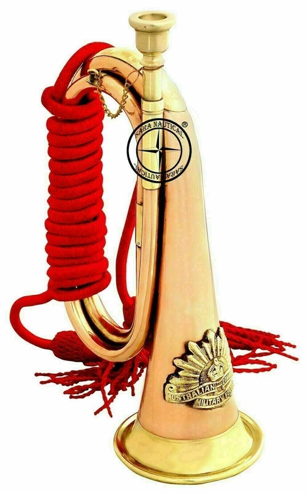 Nautical Brass Military Forces Copper Plated Horn Brass Bugle Silk Rope ...