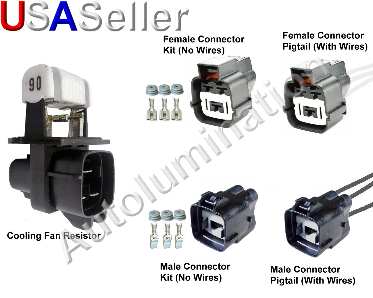 Pigtail Connector Radiator Engine Cooling Fan Resistor 3 Pin Male ...