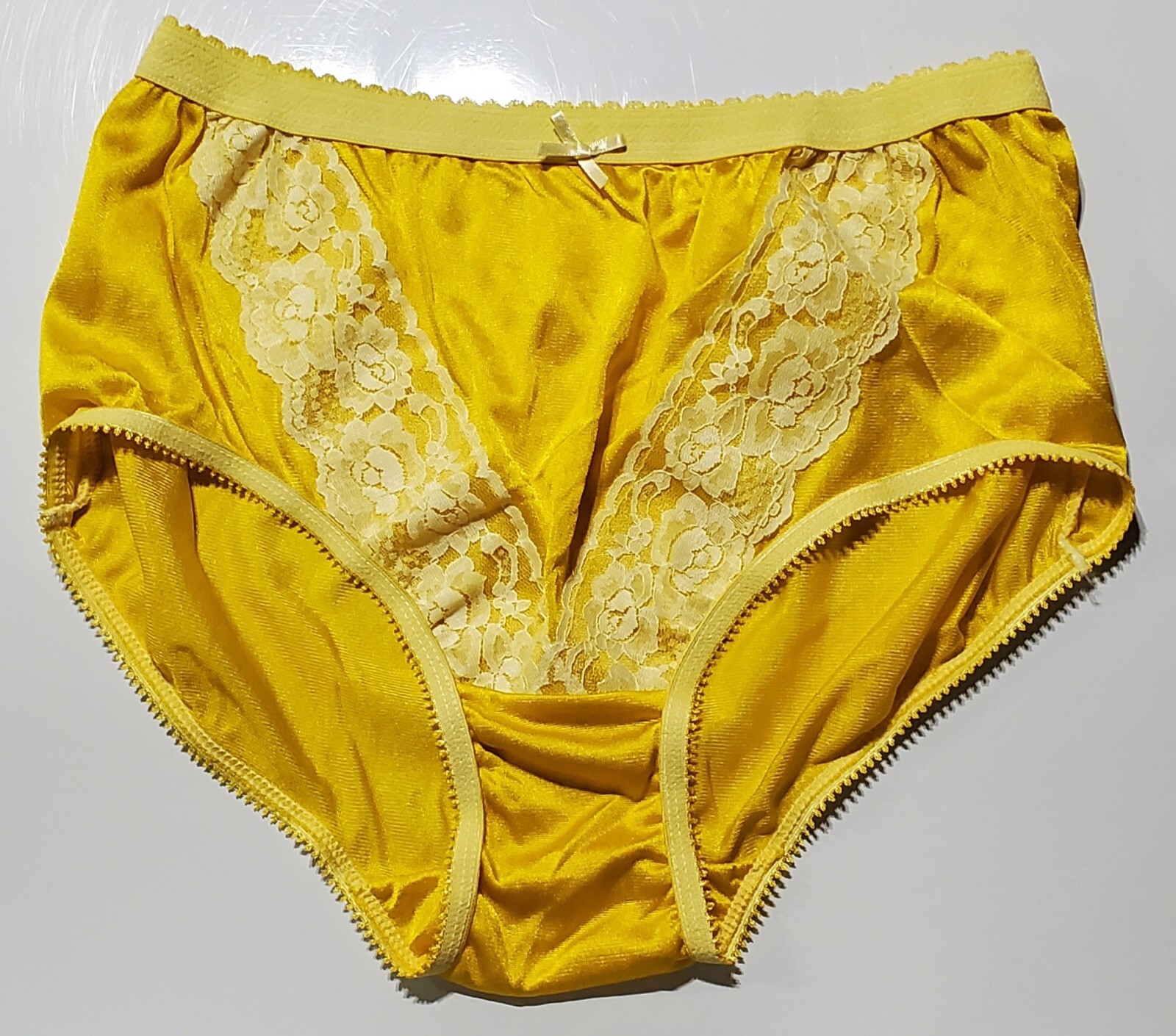 Shiny Double Nylon LACE Silky Granny Panty Wide Gusset 7/L Sunshine ...