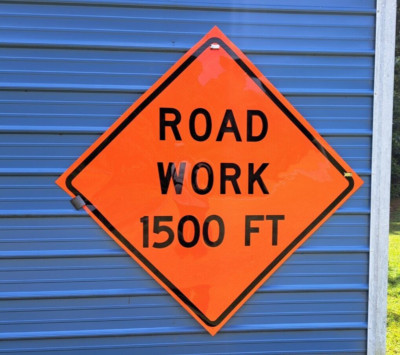 48" x 48" Solid Sign “ROAD WORK 1500 FT” ROAD SIGN DECAL | eBay