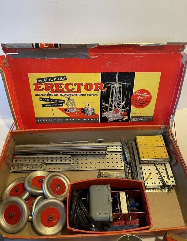 Vintage A.C.Gilbert Erector Set, 6 1/2, 1948 Many Parts and Pieces (see ...