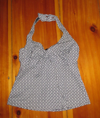 Lands' End Tankini Top white & black geometric halter underwire bra ...