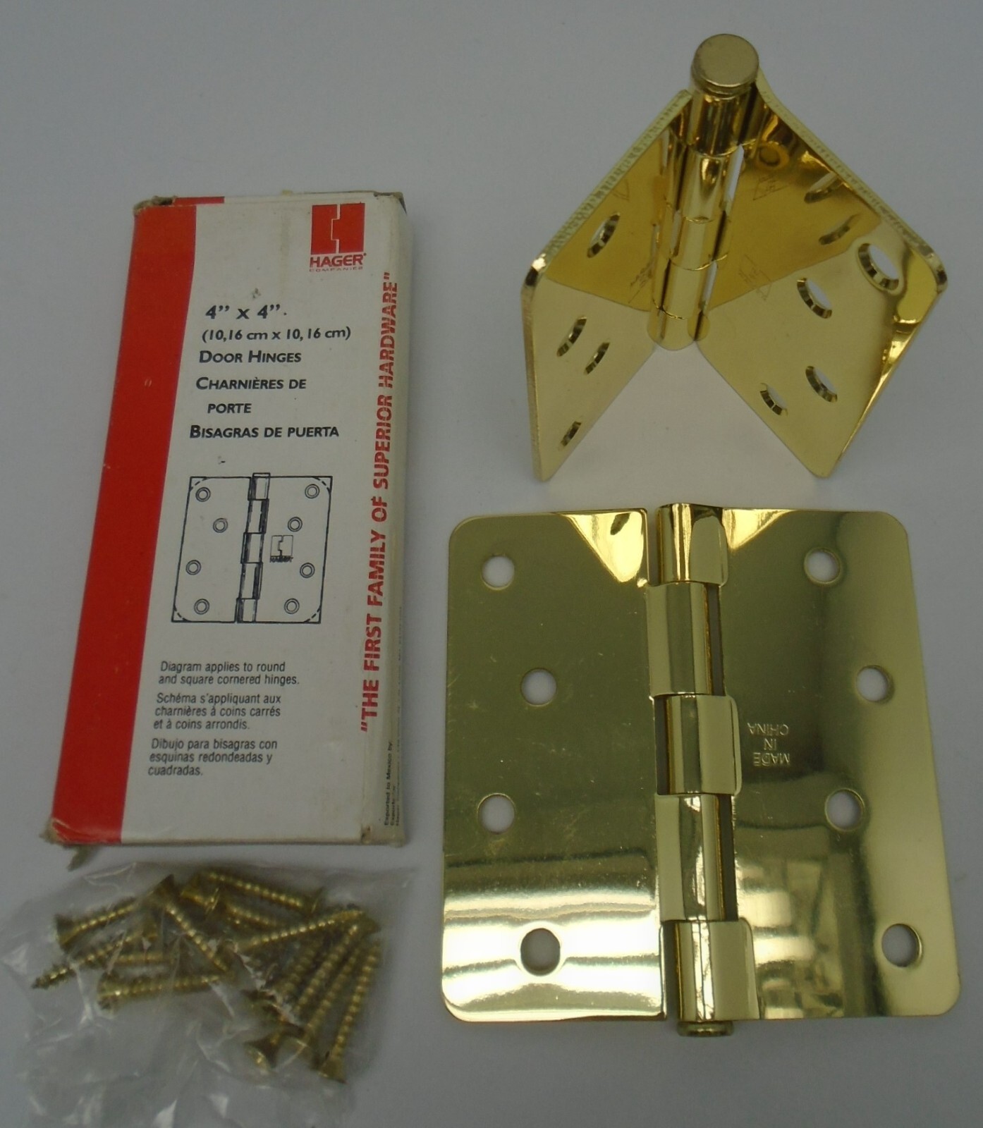Hager 1741R US3 P 4" x 4" Hinge Set Polished Brass New Old Stock 100L ...