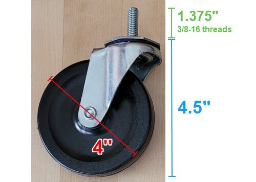 4 x 4 Inch Rubber Casters Heavy Duty Stop Brake Wheels for Wire ...