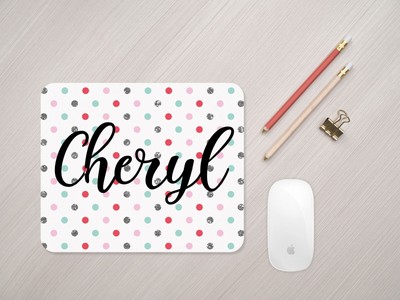 Personalised Spotty Mouse Mat, Custom Name Mouse Pad Desk Gift Office ...