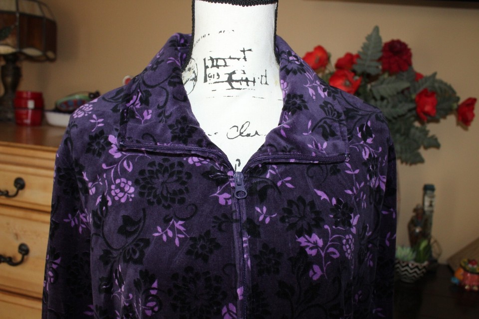 Basic Editions XL Women's Purple Floral Velvet Jacket | eBay