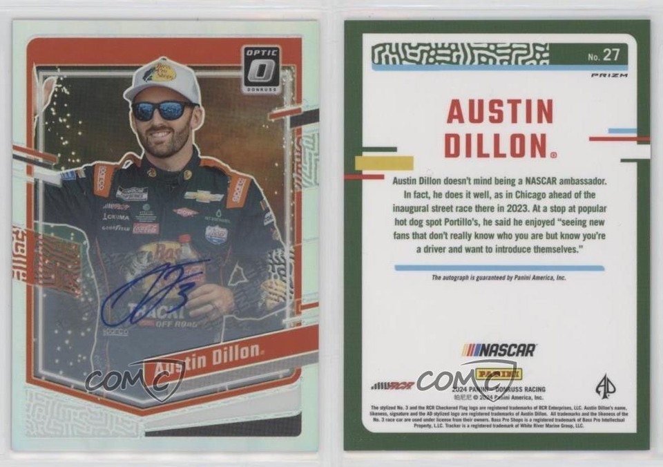 2024 Panini Donruss NASCAR Optic Signatures Austin Dillon #27 Auto pu3 ...