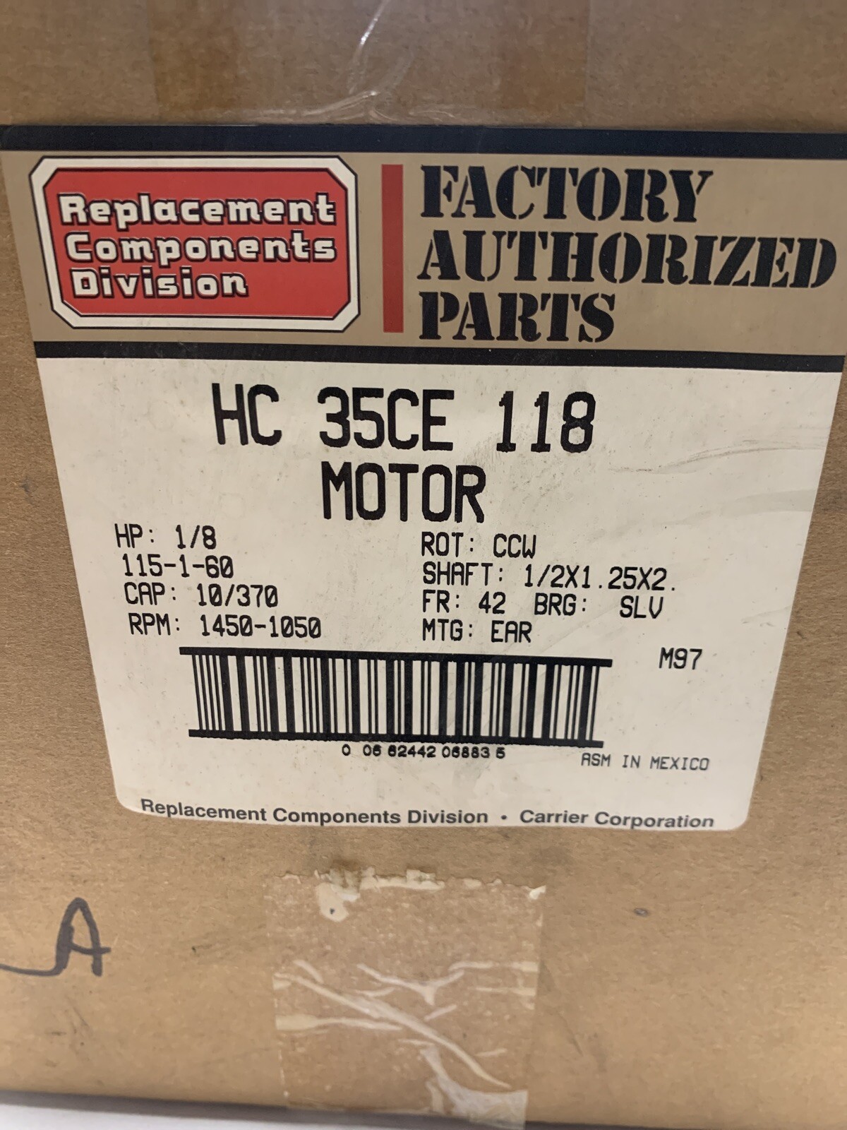 CARRIER HC35CE234 FAN MOTOR, 115V, 1PH, 1/8HP, 5KCP29CK *NEW* | eBay