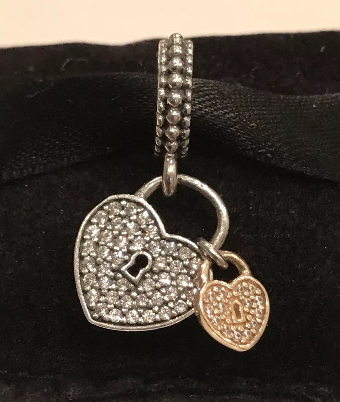 Authentic Pandora Love Locks Hanging Heart Pandora Two Tone & Clear CZ ...