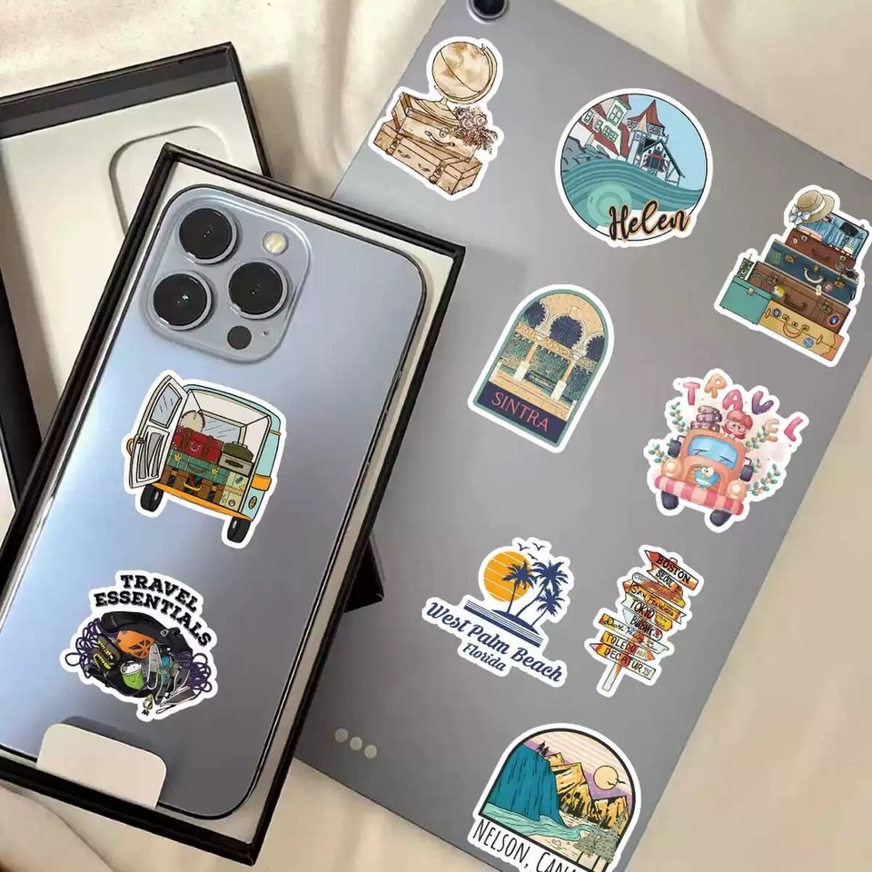 50 Luggage Suitcase Retro Vinyl Stickers Vintage City Names World ...