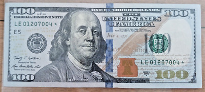 $100 DOLLAR BILL US NOTE 2009 E SERIES "01207004" STAR NOTE NICE!!! | eBay