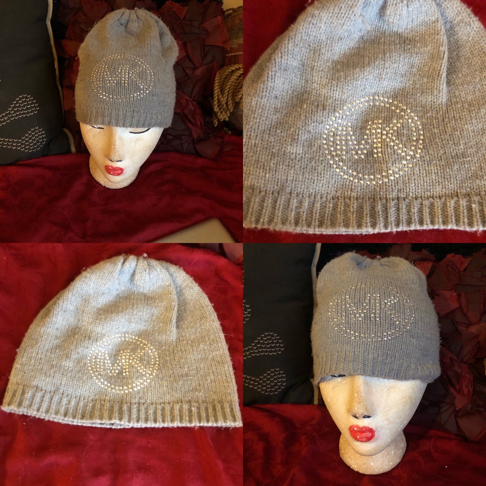 Michael Kors Crystal MK logo pull over grey hat. Great Condition | eBay