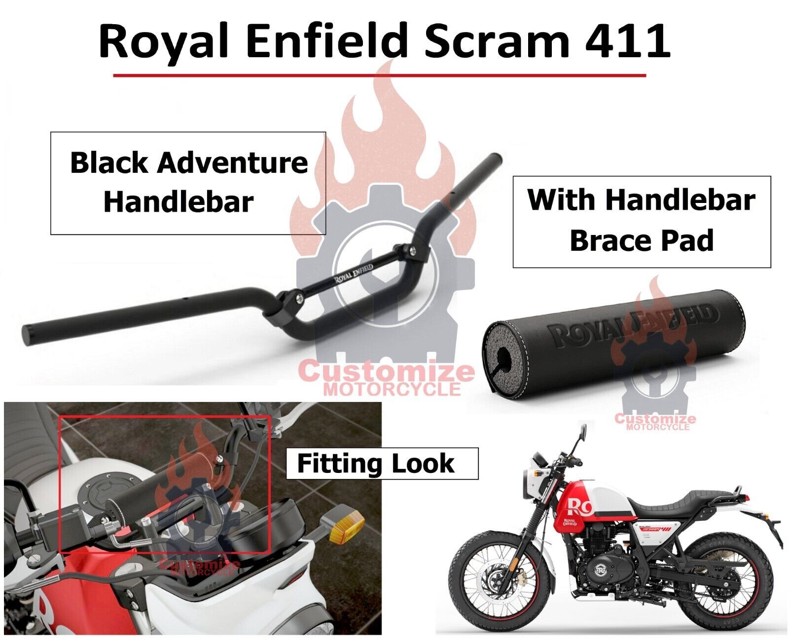Royal Enfield Scram 411 "Black Adventure Handlebar with Brace Pad & Bar ...