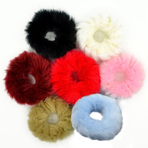 Fashion Fluffy Faux Fur Furry Scrunchie Elastic Hair Ring Rope Band Tie ...
