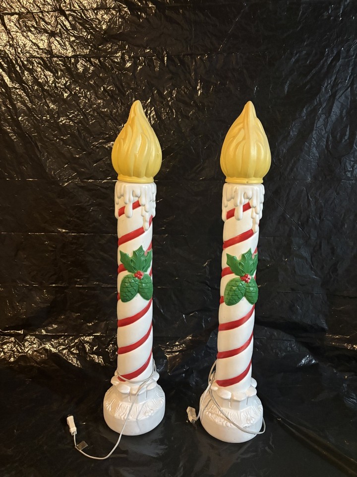 Grand Venture Blow Mold Candle Holly White Red Candy Cane Christmas Vtg ...