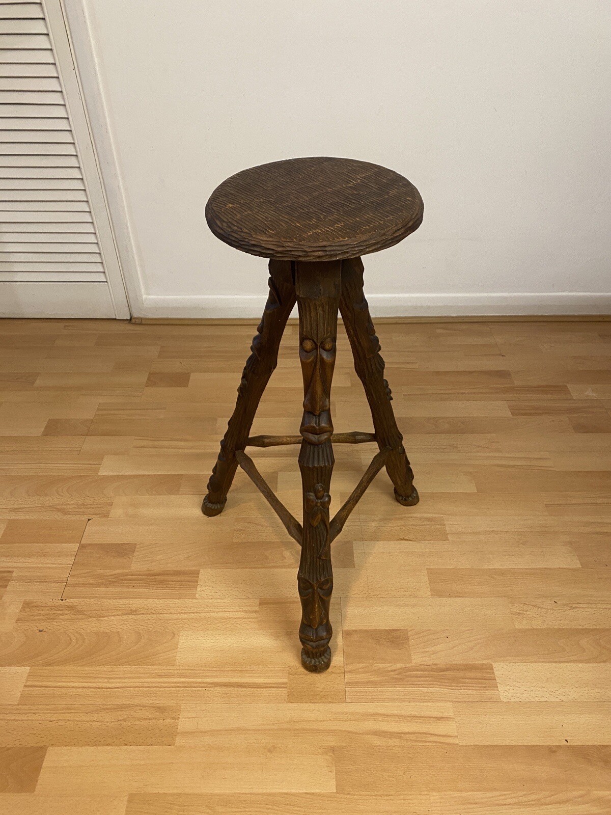 Unique Vintage Wooden Bar Stool Kitchen Stool With Hand Carved Tribal ...