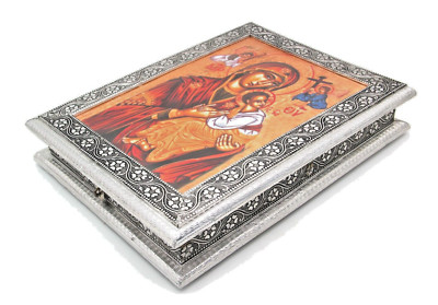 13" Greek Orthodox Icon Metal Engraved Relic Sanctified Objects Case ...