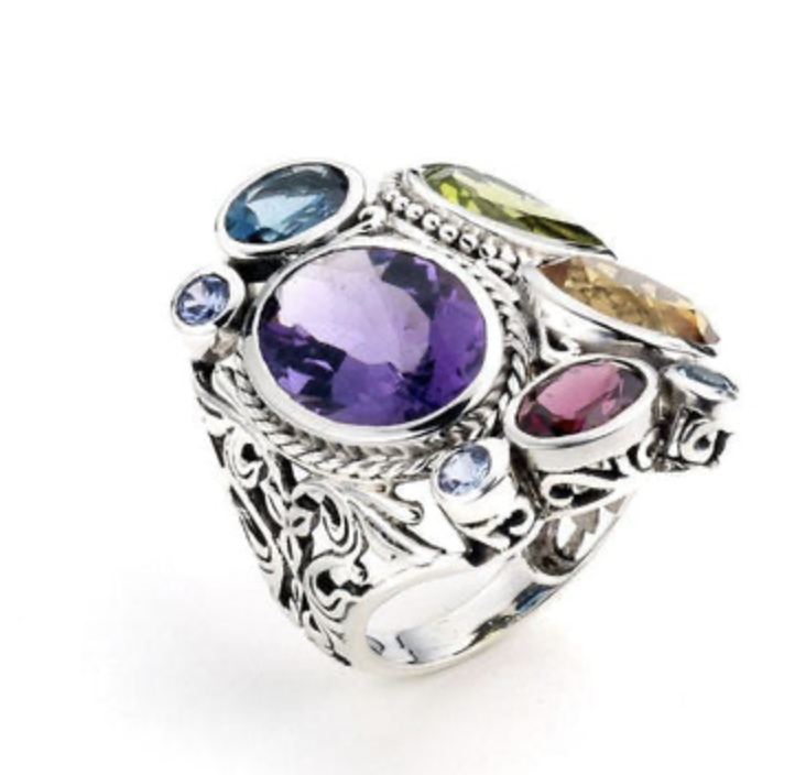 Samuel B Behnam Large Multi Color Gemstone Ring 18K Gold & Sterling ...
