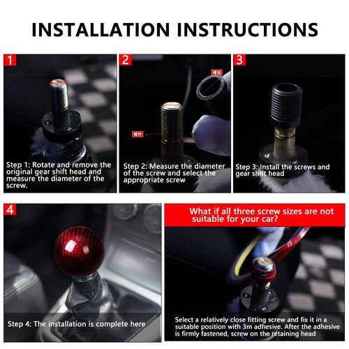 Blue Universal Carbon Fiber Manual Gear Shift Round Ball Shift Knob w ...