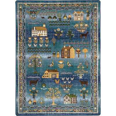 Saltbox Houses Denim Blue Multi Primitive Country Farmhouse Area Rug 5 ...