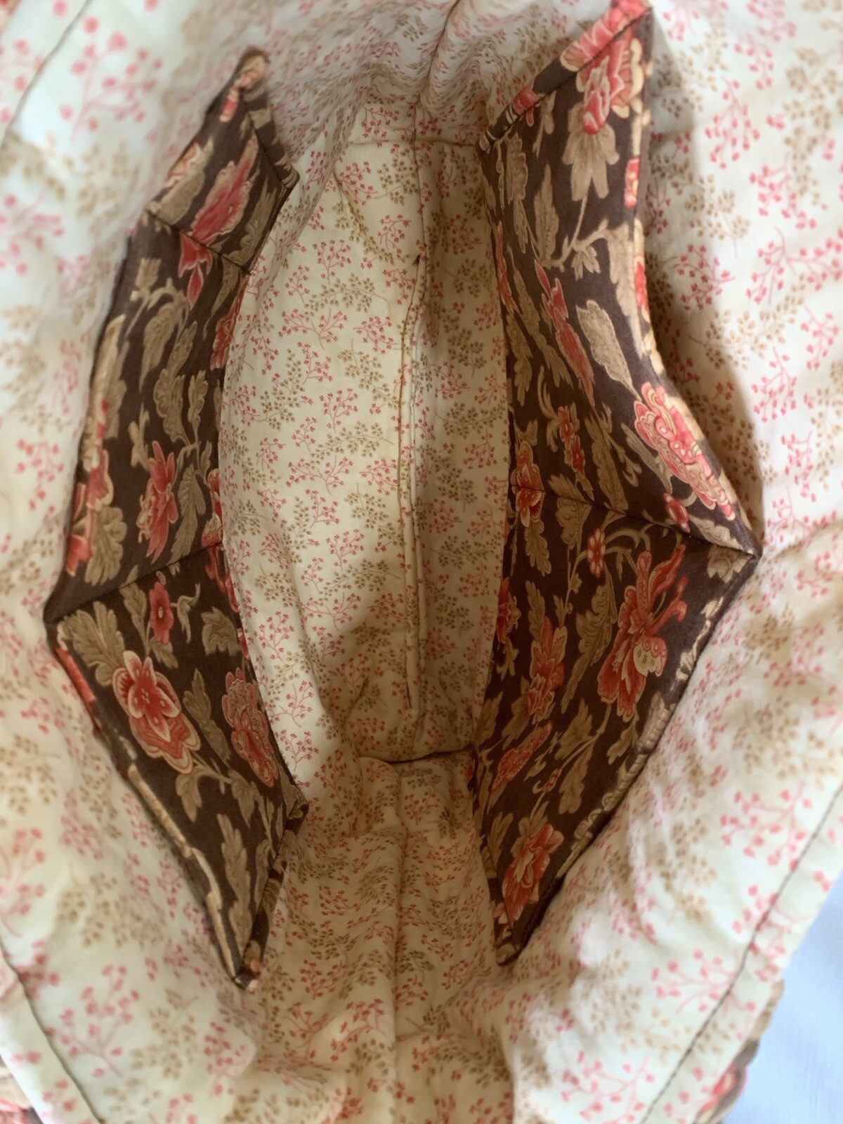 Quilted Tote Purse Brown & Pink Floral Patchwork Strips Roses ...