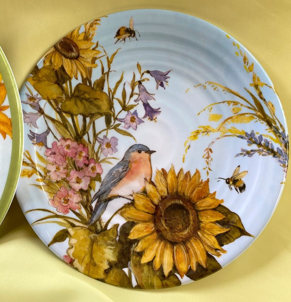 Birds, Sunflowers & Bees Dinner & Salad Plates Susan Winget, Gerson ...