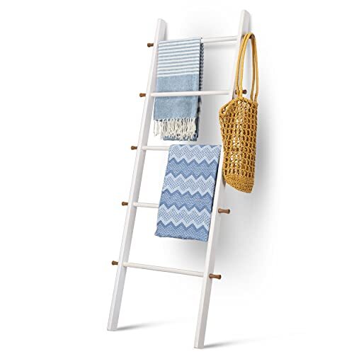 5 Ft Wooden Blanket Ladder Farmhouse - Quilt Ladder Blend Color White ...
