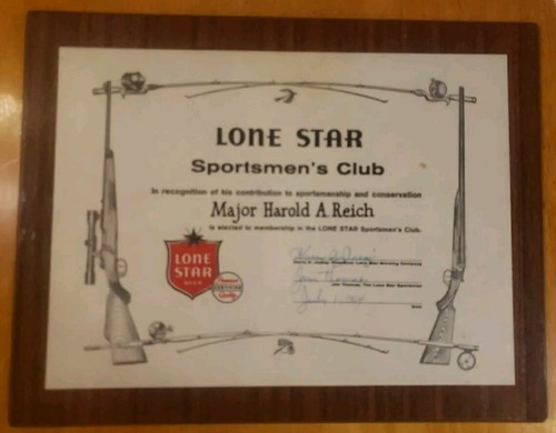 RARE LONE STAR BEER SPORTSMEN'S CLUB HARDBOARD SIGN 1960's JIM THOMAS ...