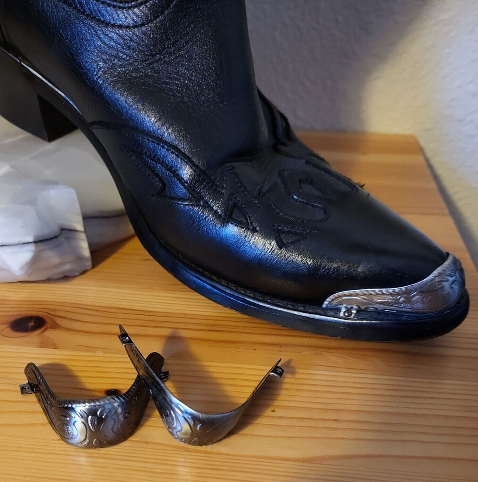 New Antique Silver Cowboy Western Boot Tips Toe Plates Guard Pointy ...