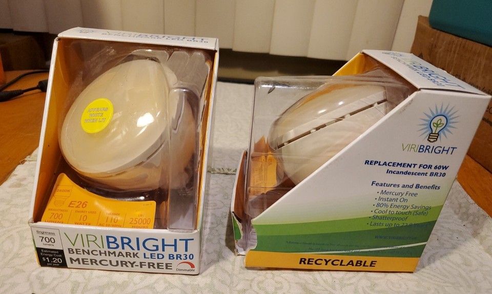 2 Viribright Benchmark LED BR30 Light Bulb White 10w 2800K 700 lumens ...