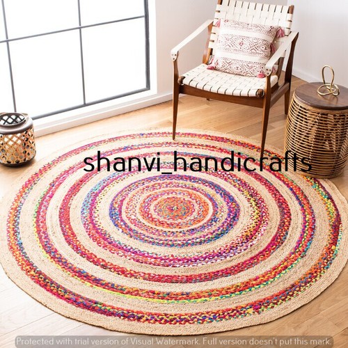 Multi Chindi Jute Round Braided Rug Bohemian Jute Rug Handmade 5 Feet ...