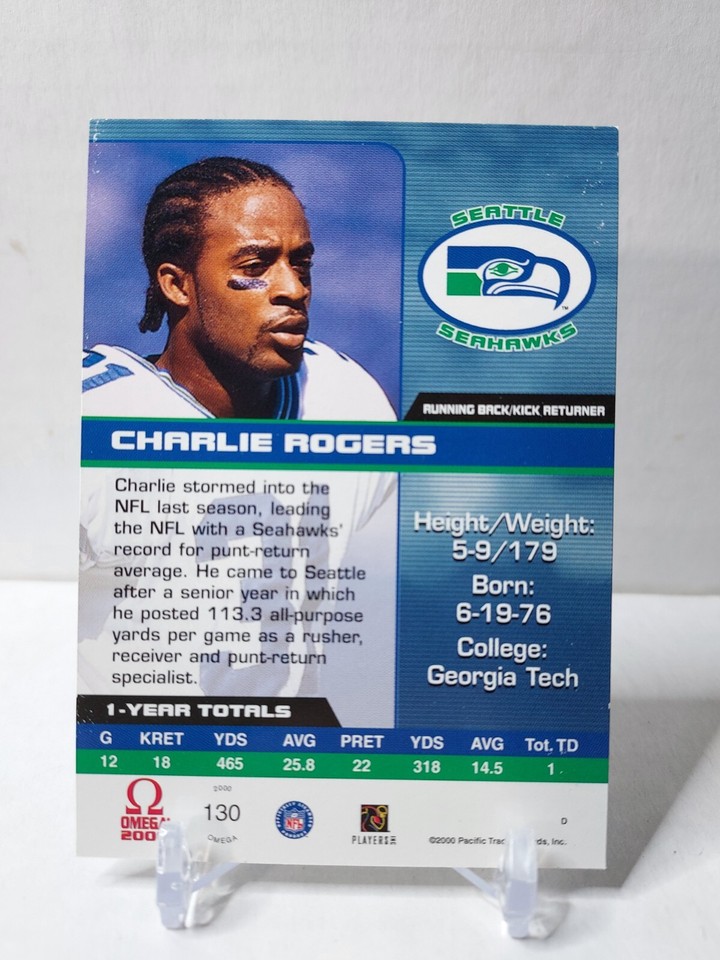 2000 Pacific Omega Football Card #130 Charlie Rogers Seattle Seahawks ...