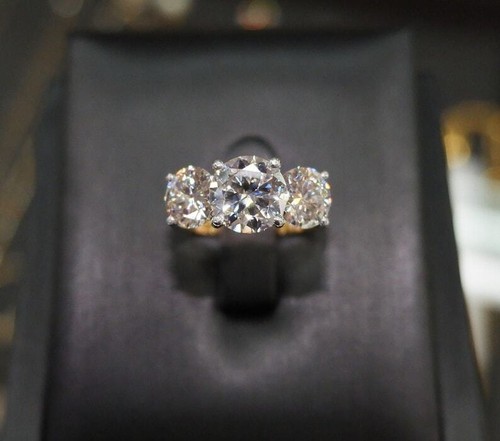 Masonite Gold Ring, Three Stones Ring, White Diamond Genuine Masonite ...