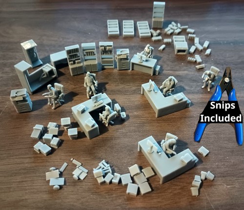 HO Scale Modern Office Desks Figures Shelves Chairs Photo Copier ...