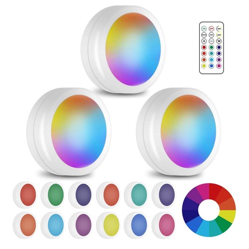LED Puck Lights with Wireless Remote, 13 Colors RGB Dimmable Under ...