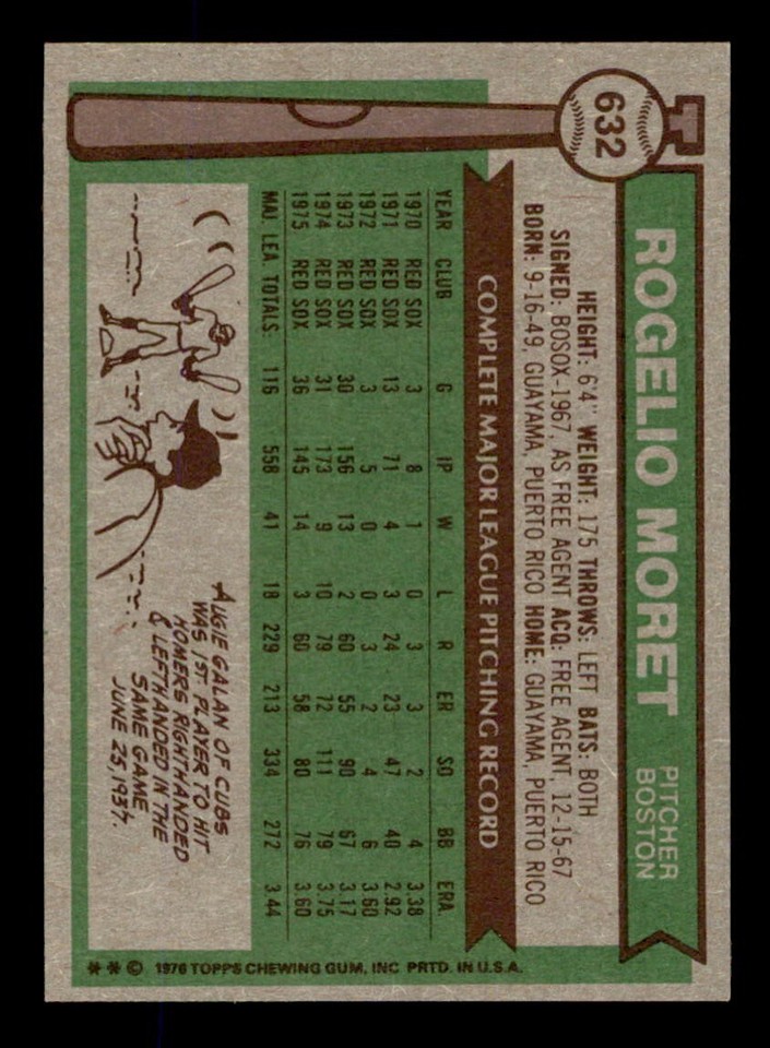 1976 Topps Baseball #632 Rogelio Moret EX *d3 | eBay