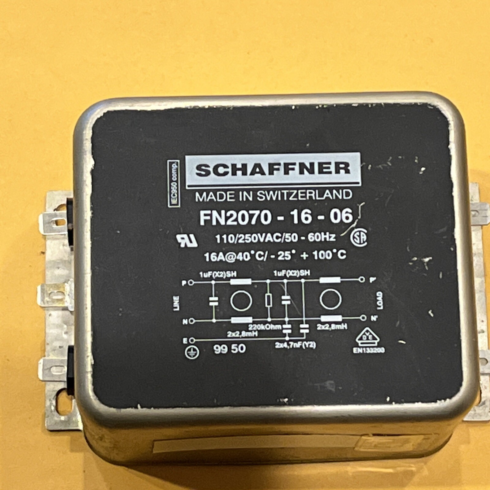 SCHAFFNER LINE FILTER FN2070-16-06 110/250VAC 50/60Hz 16A@40°C / 25/100 ...