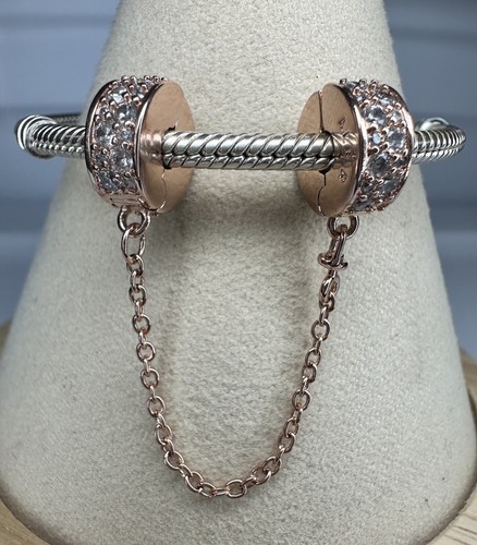 Pandora Clear Pave Safety Chain Clip Charm - Rose Gold | eBay