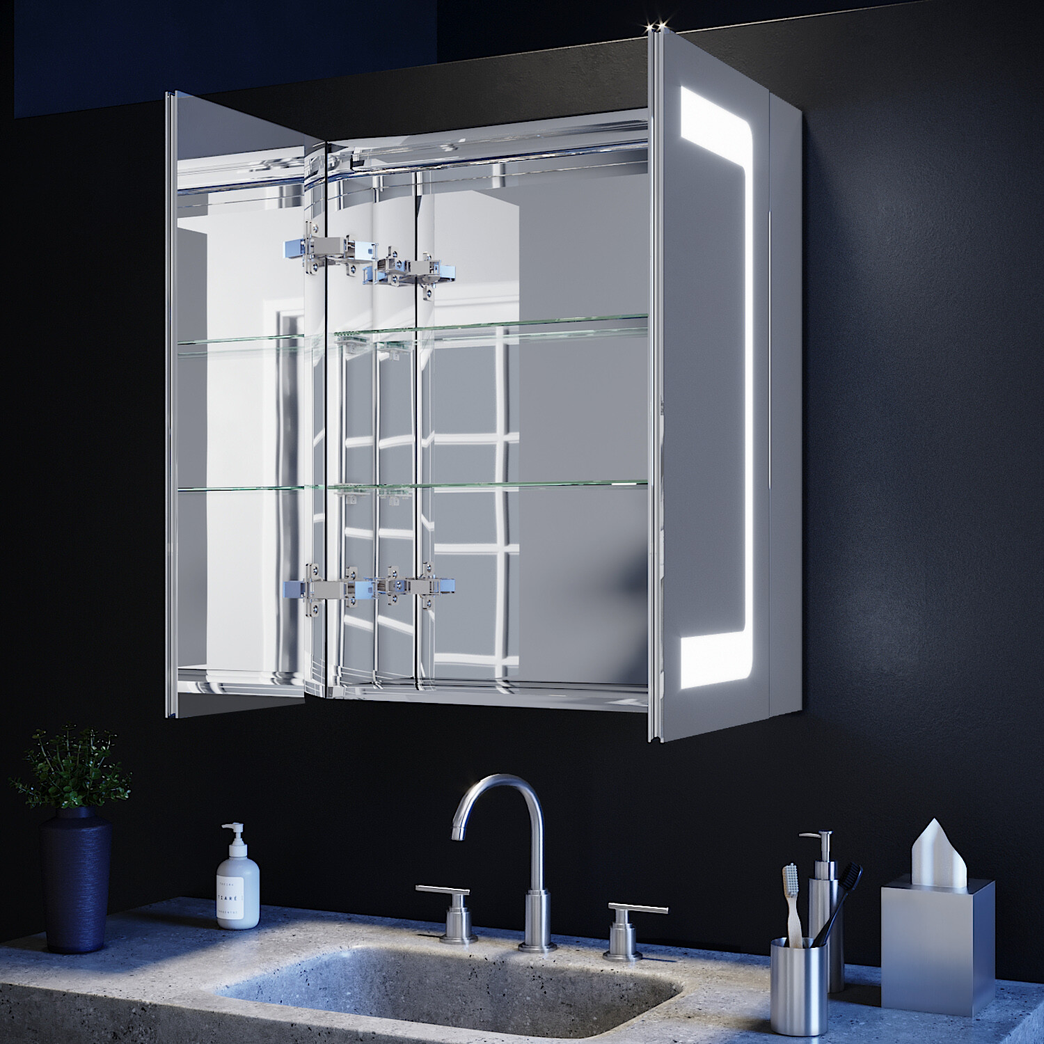 LED Bathroom Mirror Cabinet with Illuminated Lights IR Sensor Wall ...